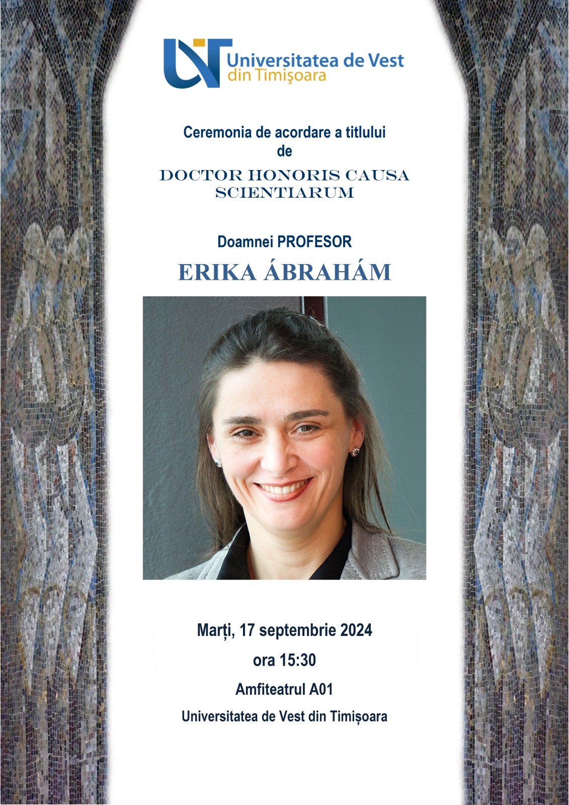 Prof. univ. dr. Erika Ábrahám - Doctor Honoris Causa Scientiarumal UVT ...