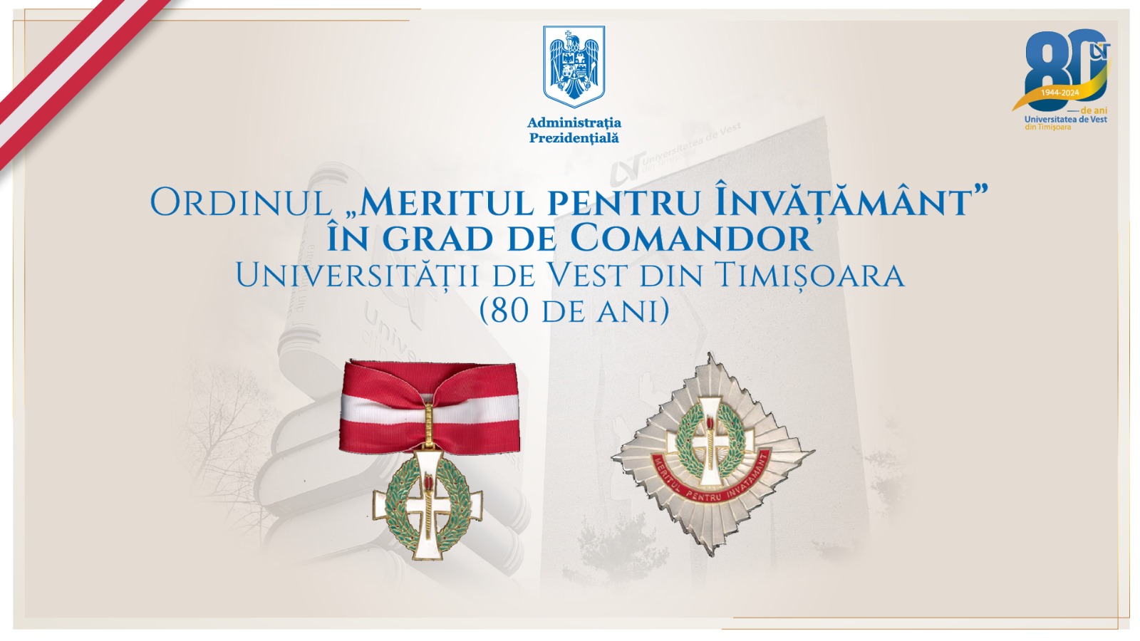 UVT, decorată cu Ordinul „Meritul pentru Învățământ” în grad de ...